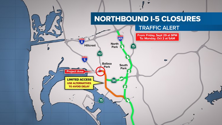 Northbound I-5 closure in San Diego during September 29 weekend | cbs8.com