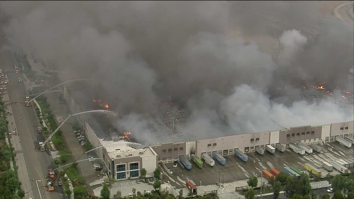 Aerials of Amazon warehouse fire in Redlands, CA | cbs8.com