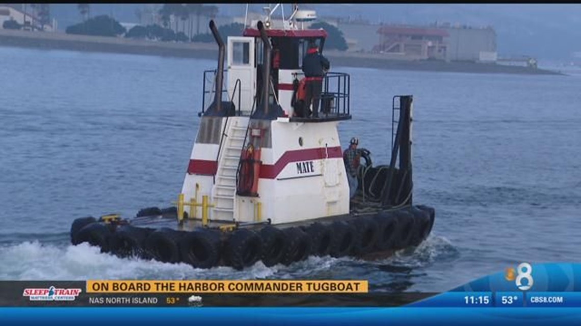 Shawn Styles climbs aboard the Harbor Commander tugboat | cbs8.com
