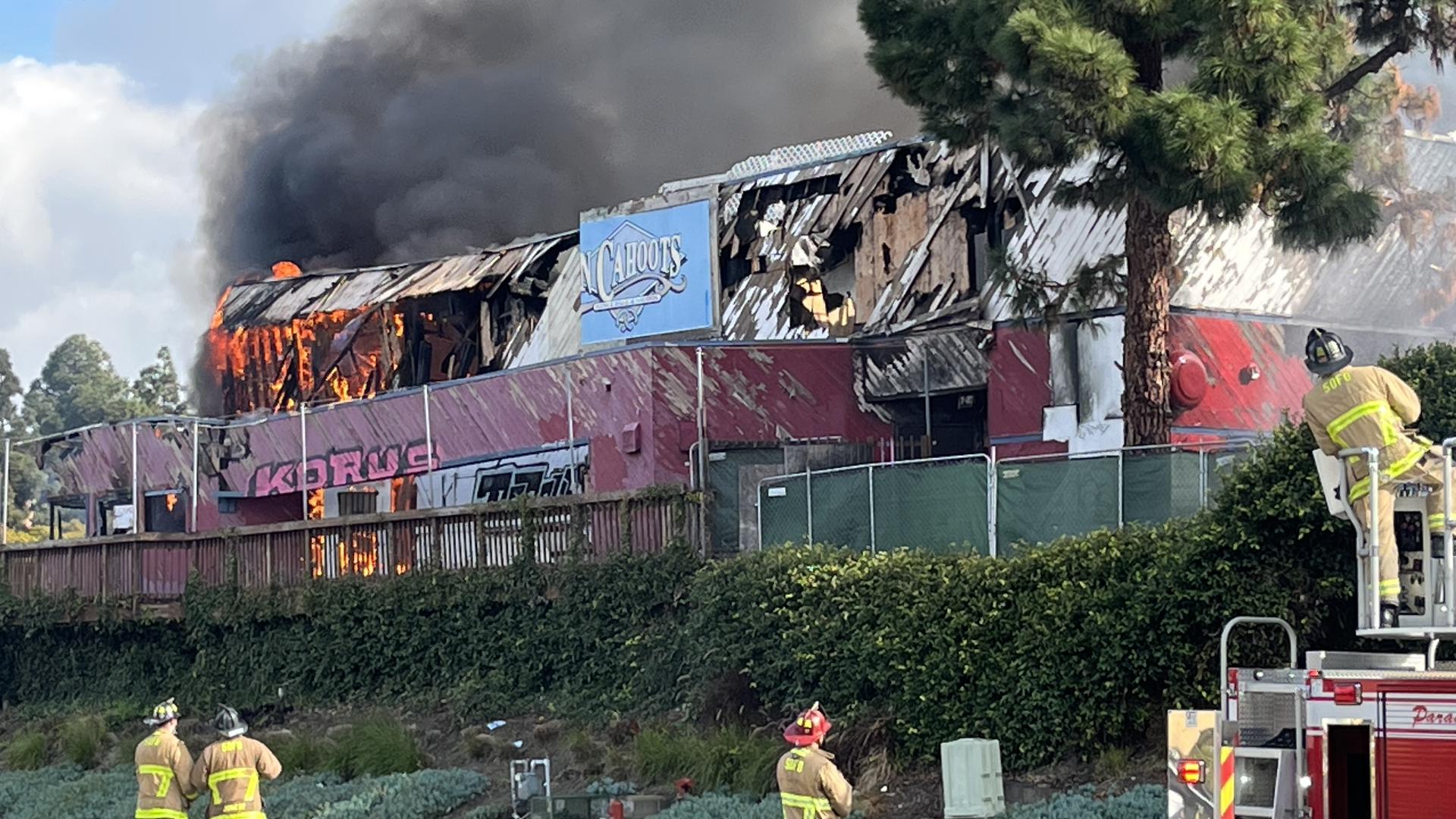 Firefighters battle fire at vacant InCahoots building in Mission Valley ...