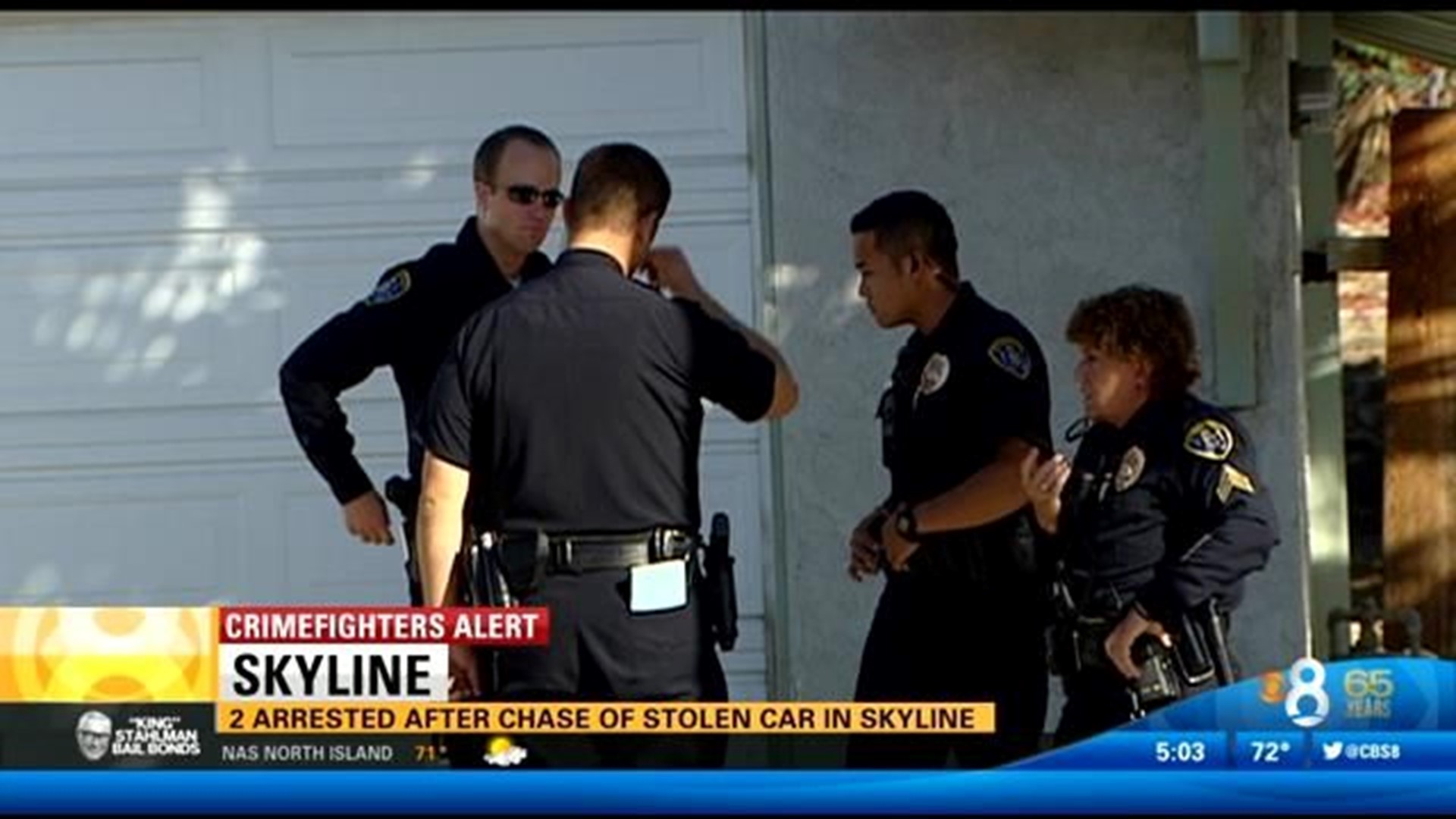 2 arrested after chase of stolen car in Skyline | cbs8.com