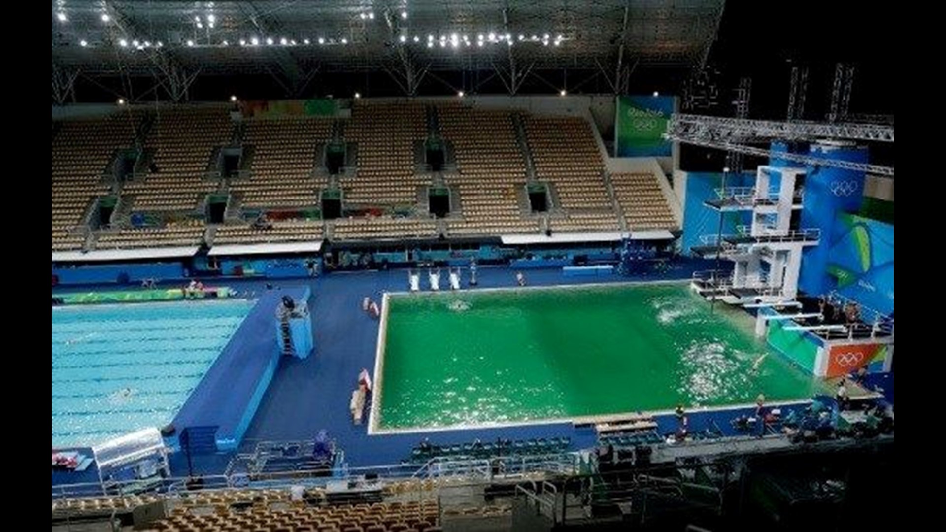Green, not gold, color of the day at Olympic diving pool | cbs8.com