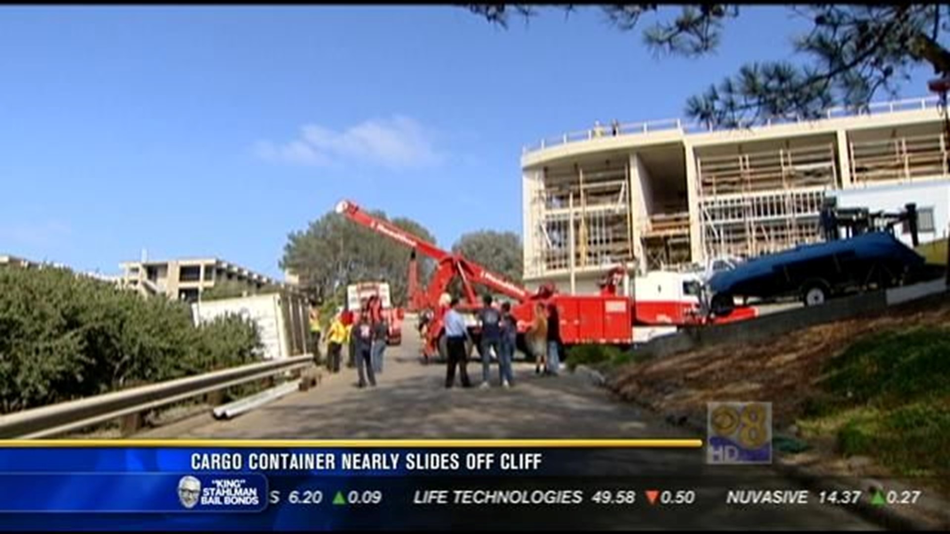 Cargo container nearly slides off cliff | cbs8.com