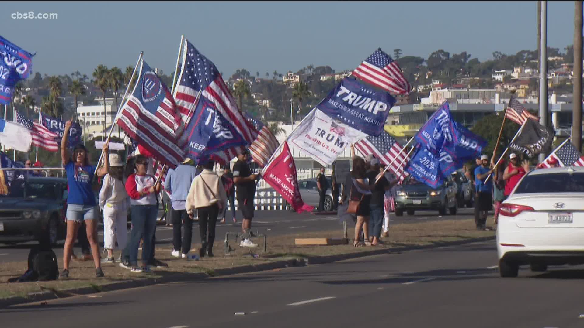 Hundreds rally to support President Trump at Waterfront Park | cbs8.com