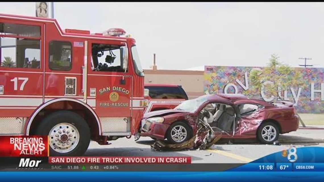 SDFD fire engine crashes into car in City Heights | cbs8.com