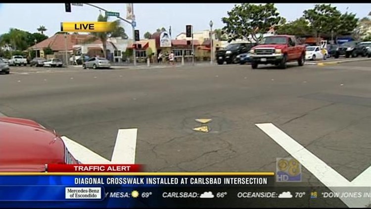 Diagonal crosswalk installed at Carlsbad intersection | cbs8.com