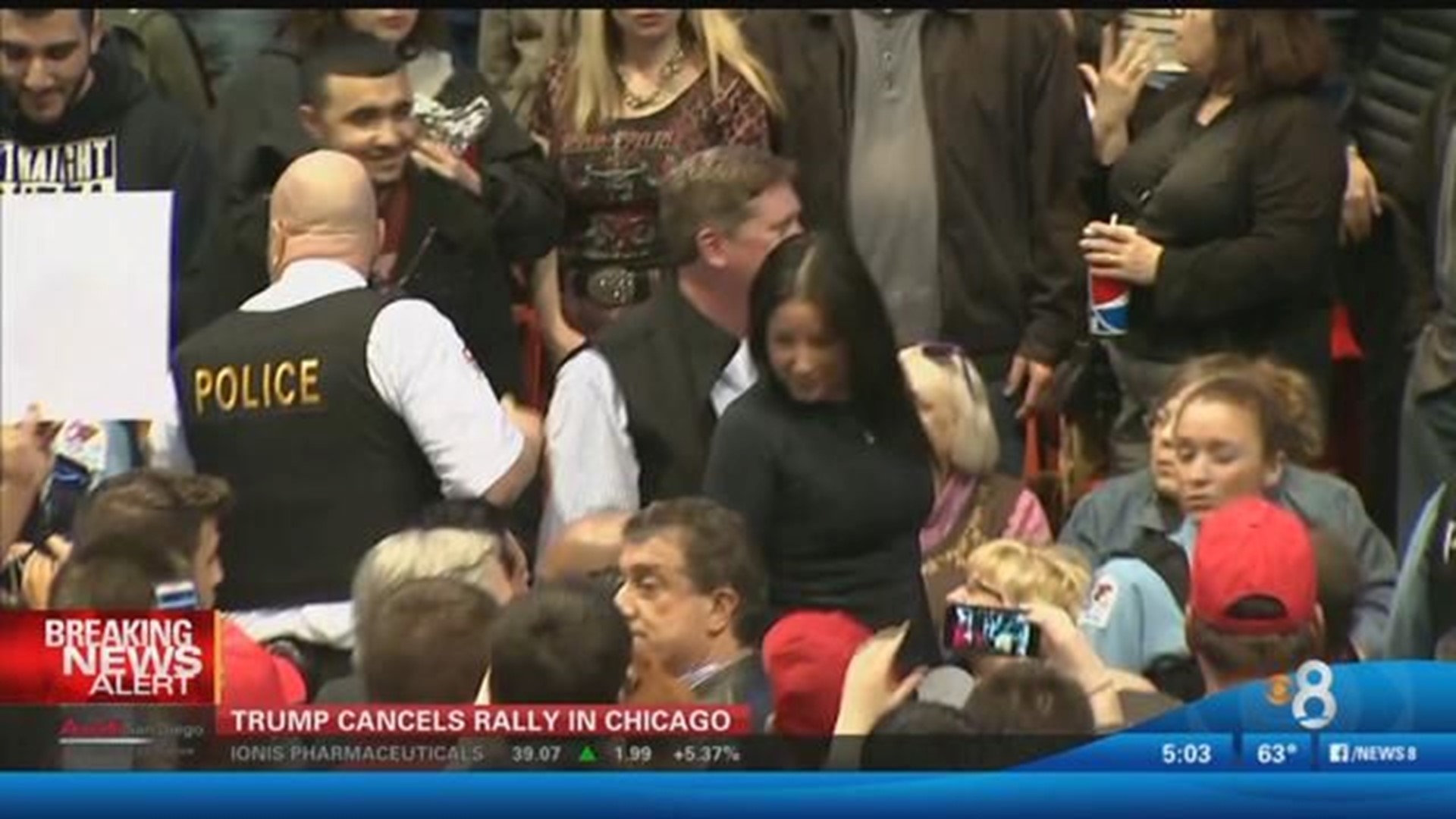 Protesters cheer when Trump rally canceled, jeer supporters | cbs8.com