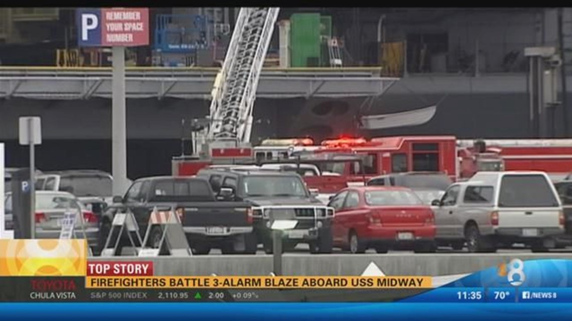 Three-alarm fire breaks out at USS Midway Museum downtown | cbs8.com