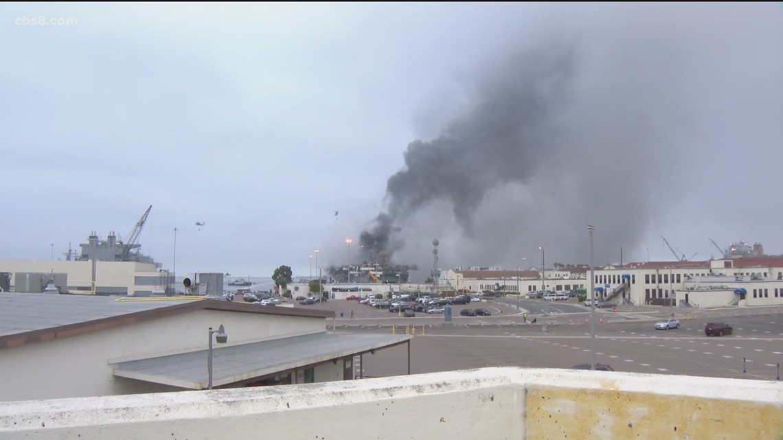 Navy ship fire causes air quality concerns all over San Diego | cbs8.com