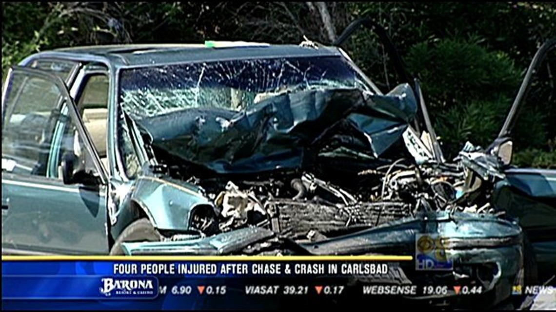 Four injured after chase ends in crash in Carlsbad | cbs8.com
