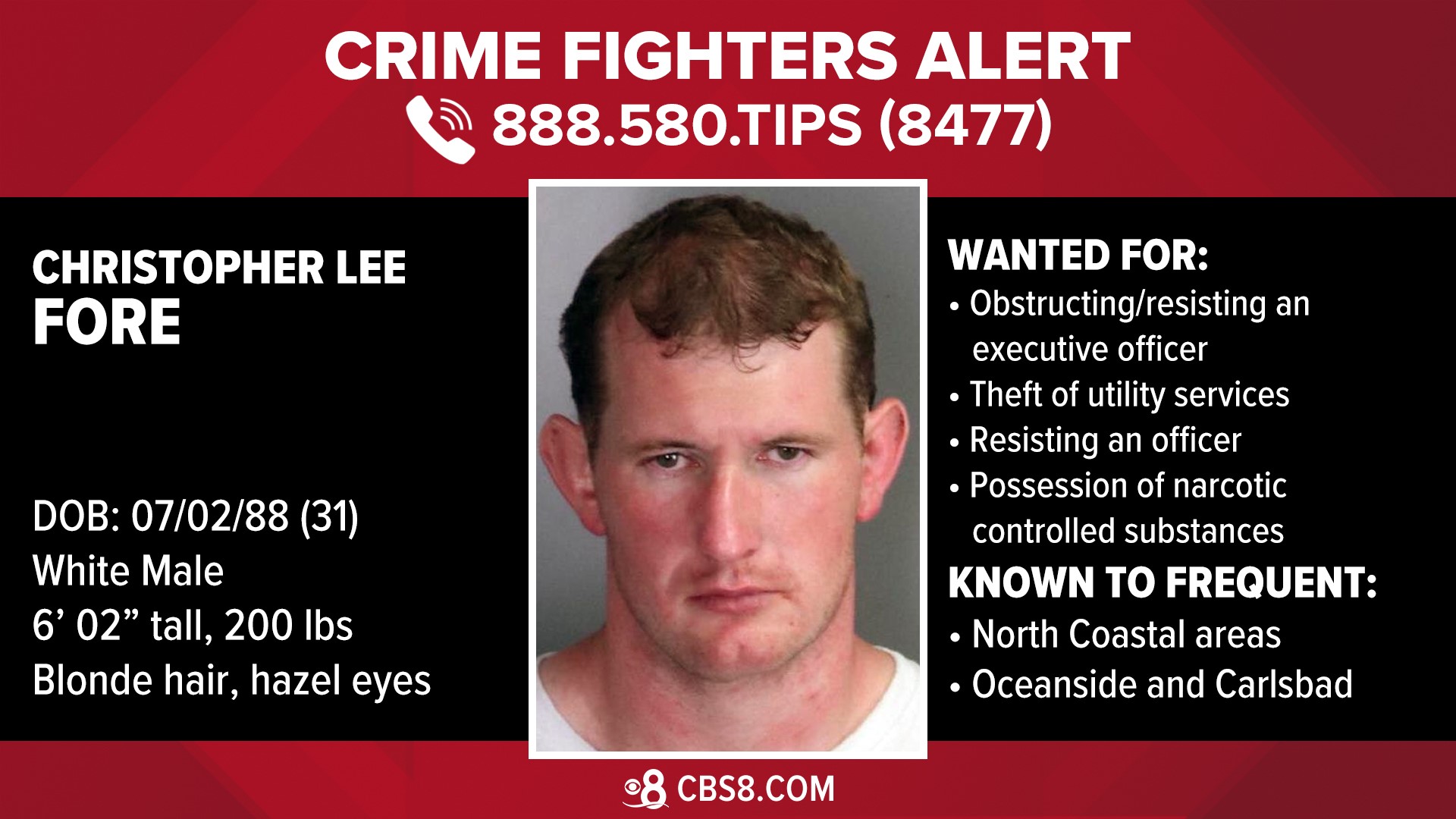 Fugitive Christopher Lee Fore | cbs8.com