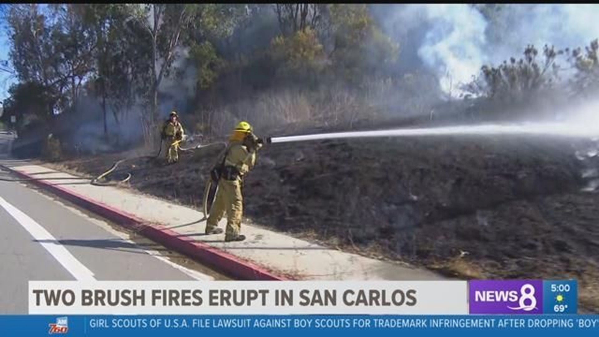 Small brush fires threaten homes near Lake Murray in San Carlos | cbs8.com