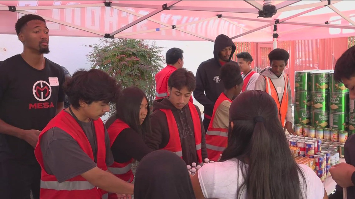 SDSU Aztecs Men’s Basketball team distributes food at Hoover High ...