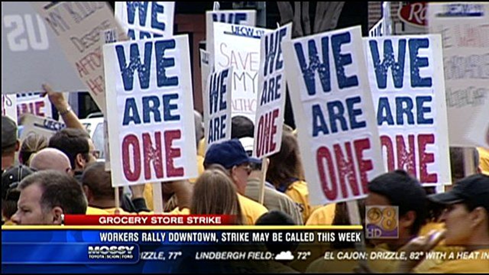 Workers rally downtown, strike may be called this week | cbs8.com