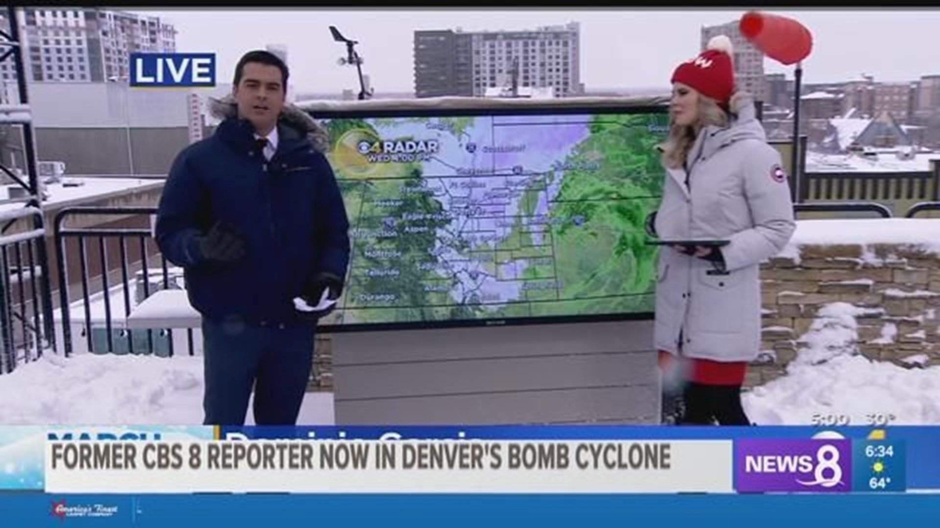Former News 8 reporter now in Denver's bomb cyclone | cbs8.com