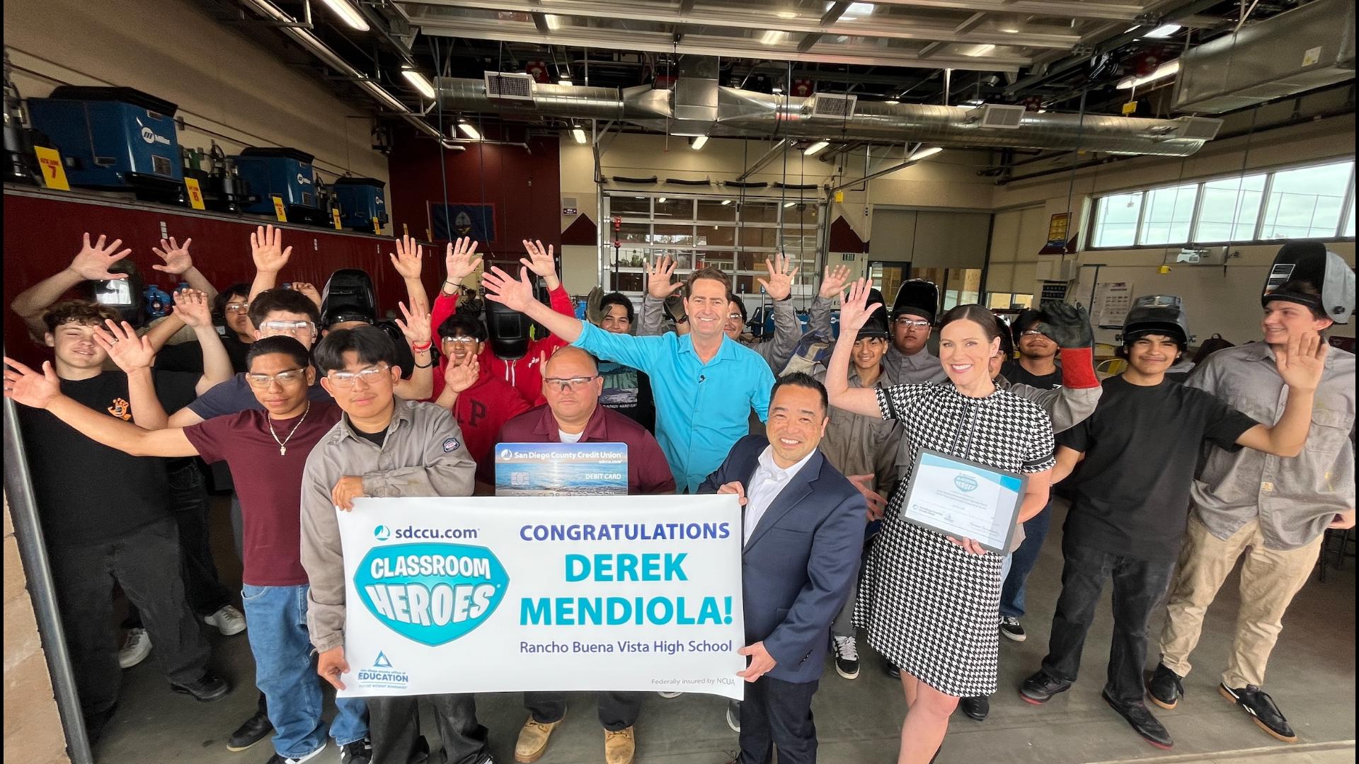 SDCCU honors Derek Mendiola as 'Classroom Hero' | cbs8.com