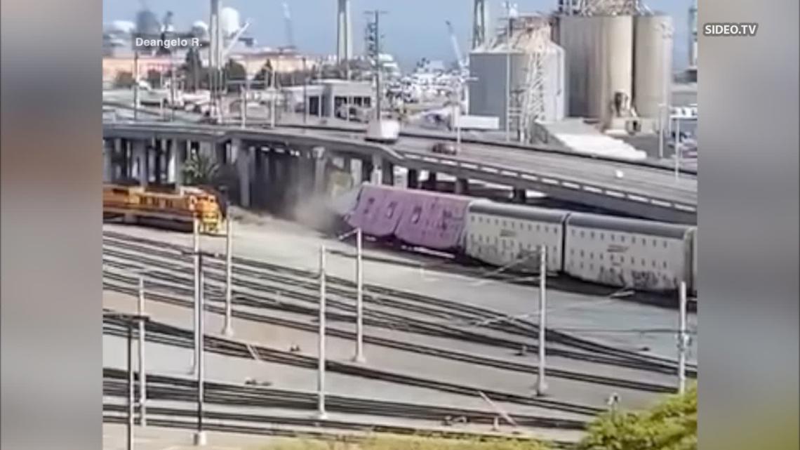 CAUGHT ON CAMERA: Freight train derails in Barrio Logan | cbs8.com