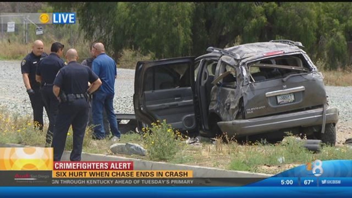 Six hurt when police chase ends in crash | cbs8.com