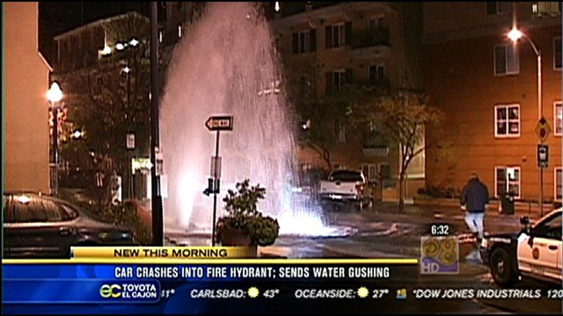 Car crashes into fire hydrant; sends water gushing | cbs8.com