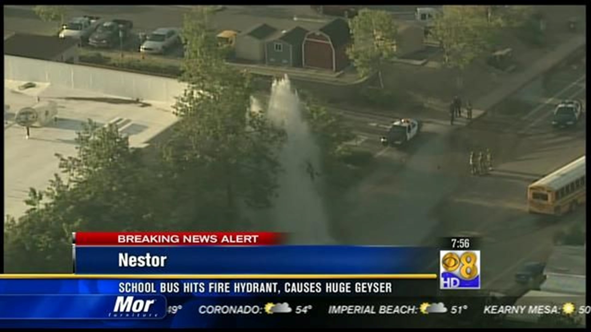 School bus hits fire hydrant, causes huge geyser | cbs8.com