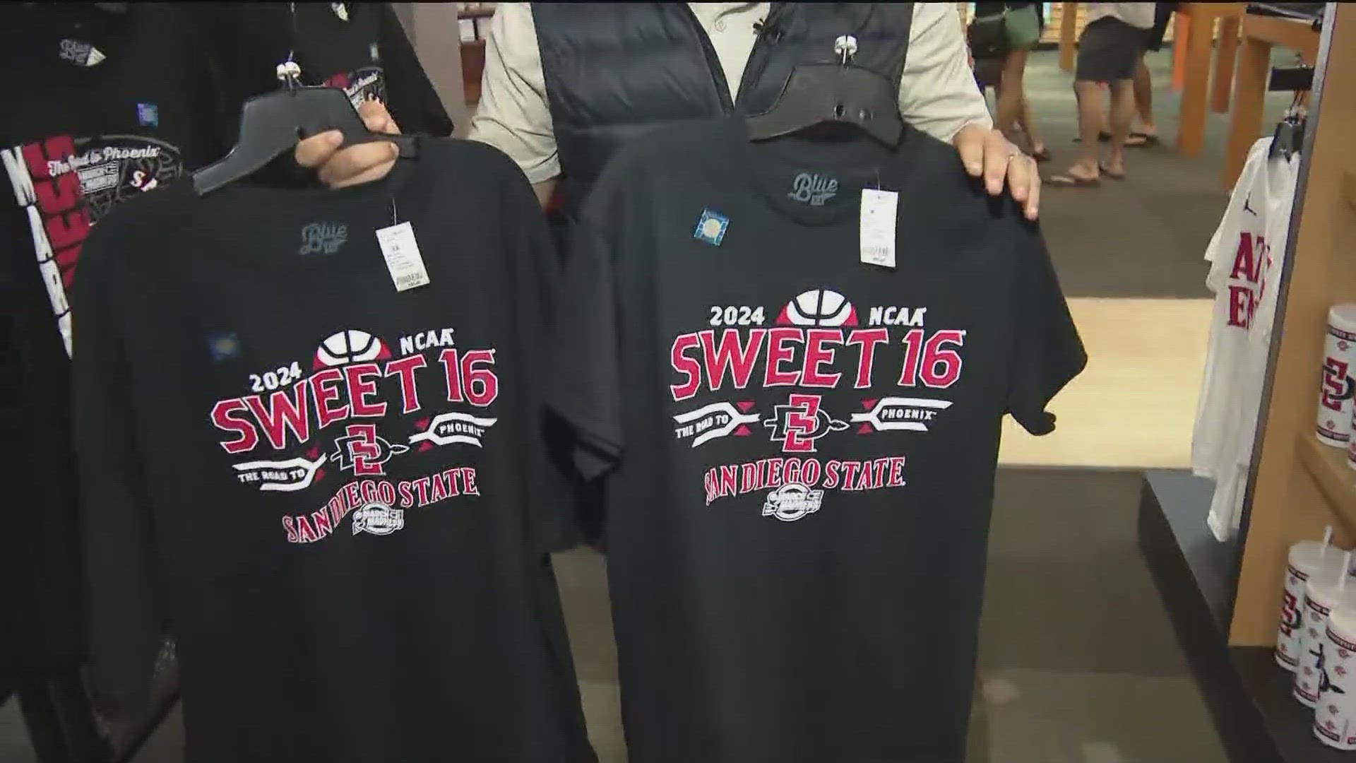 Sweet 16 | SDSU sells out of Aztec March Madness merch | cbs8.com