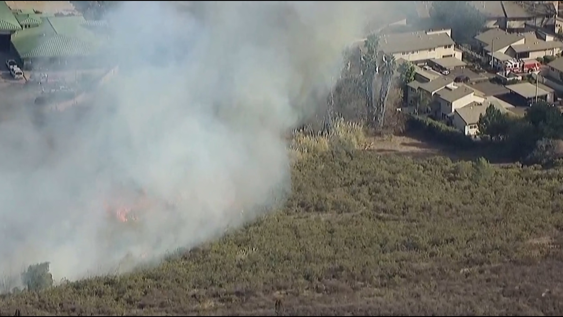 Brush fire, smoke, flames in Poway near Ted Williams Parkwy, Pomerado ...