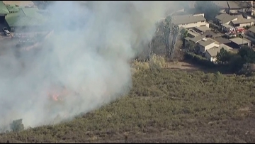 Brush fire, smoke, flames in Poway near Ted Williams Parkwy, Pomerado ...