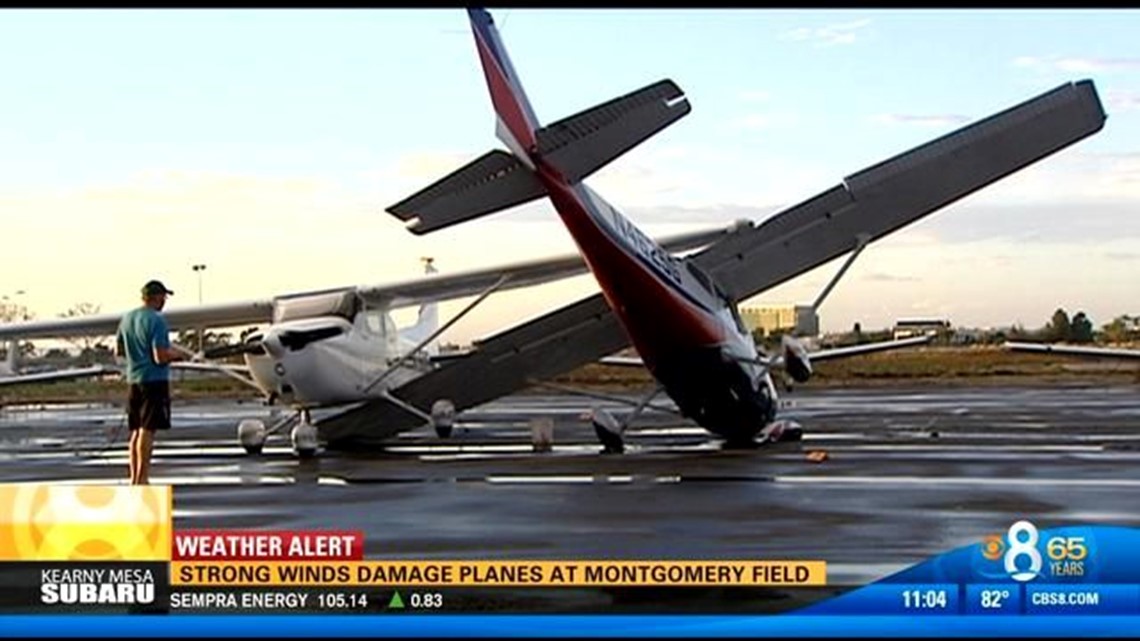 Strong winds flip over planes at Montgomery Field | cbs8.com