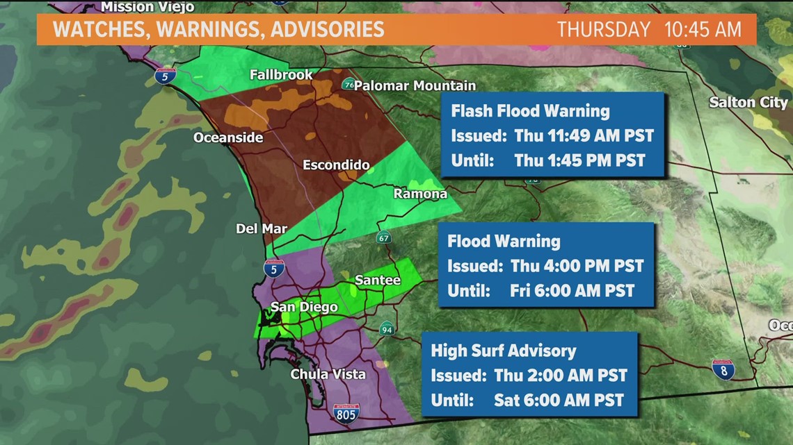 Flood Warning in effect for parts of San Diego's North County | Noon storm update | cbs8.com