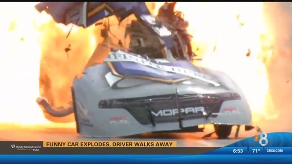 Funny car explodes at the NHRA, driver walks away | cbs8.com