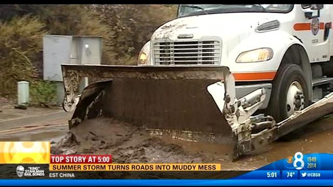 Summer storm turns roads into muddy mess | cbs8.com