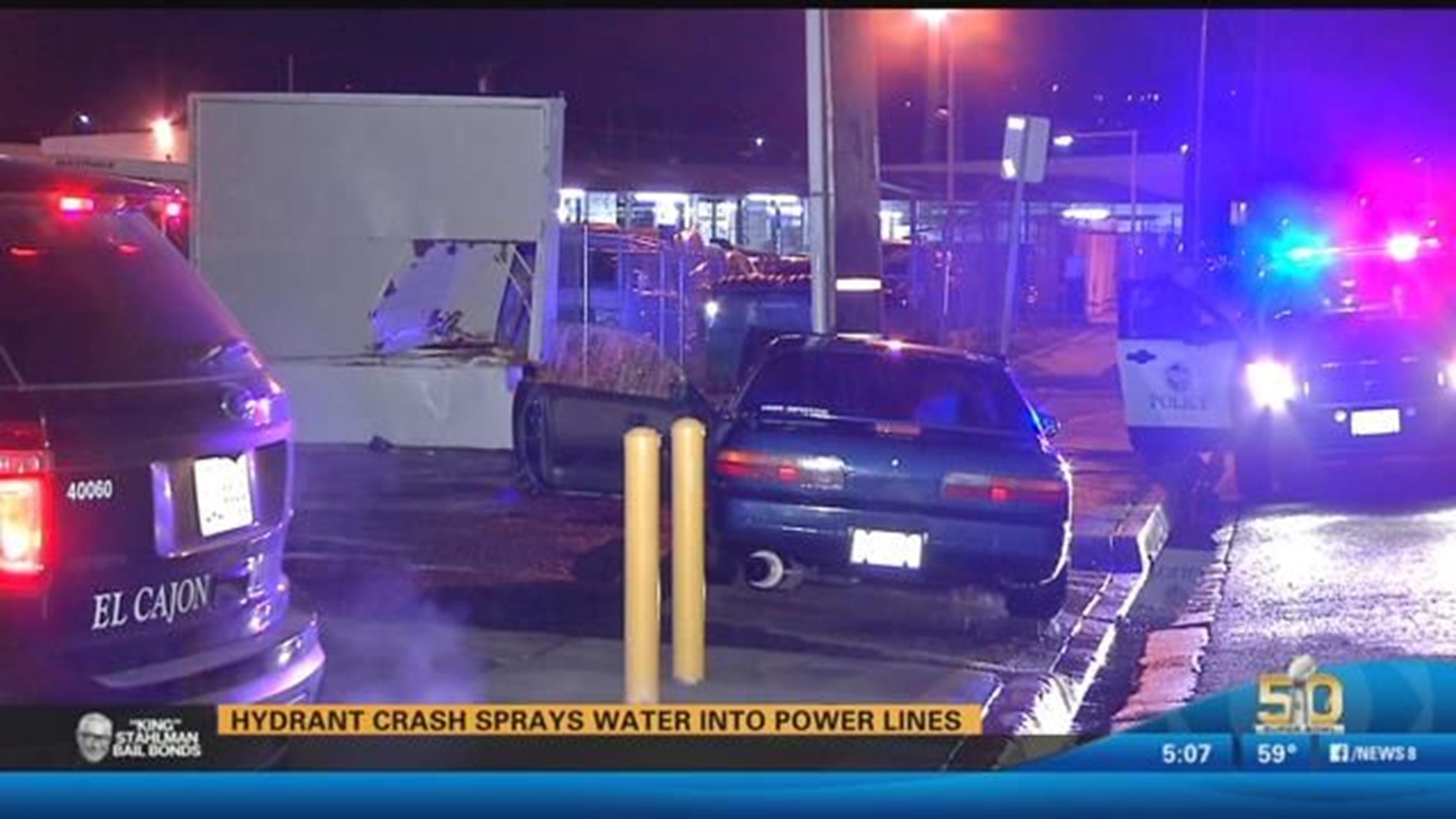 Hydrant crash sprays water into power lines | cbs8.com