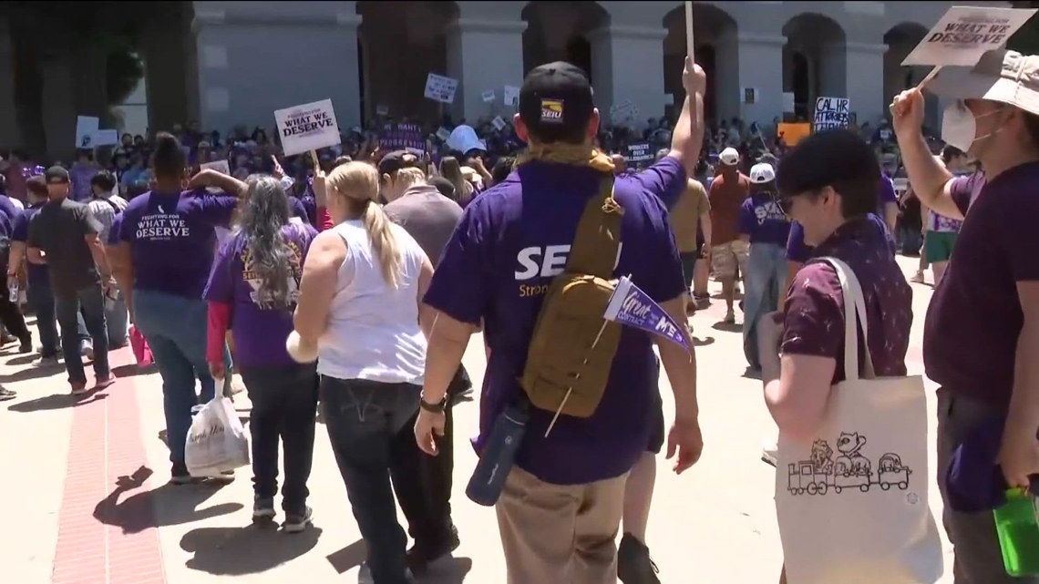 State employees rally as Gov. Newsom's return-to-office mandate takes ...