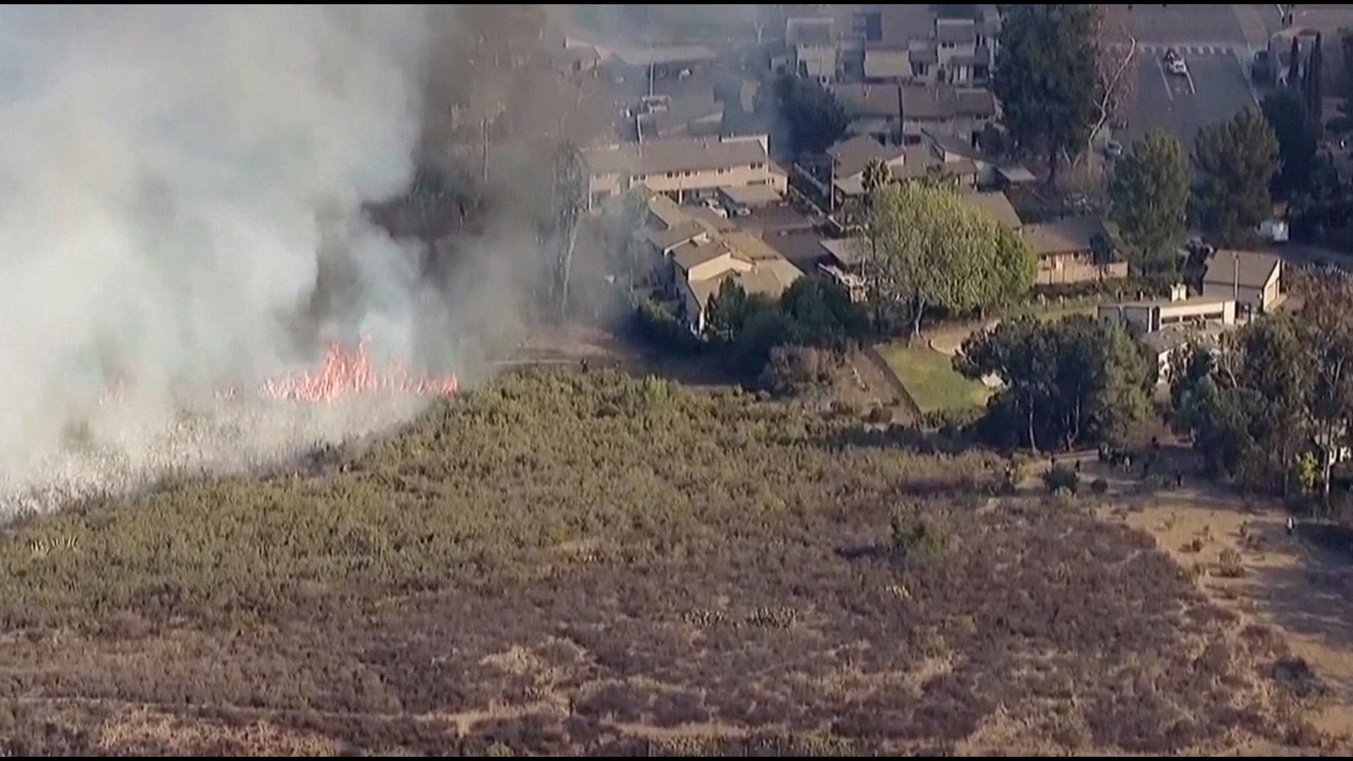 Brush fire, smoke, flames in Poway near Ted Williams Parkwy, Pomerado ...