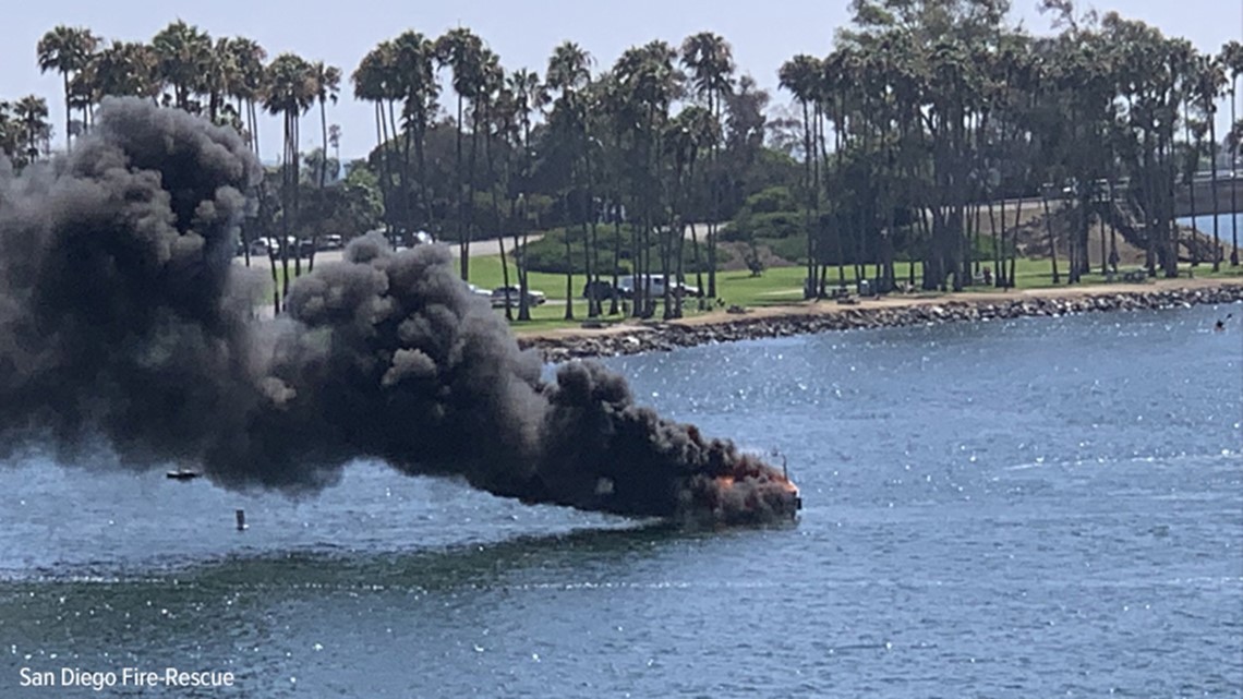 Flames char boat in Dana Landing | cbs8.com