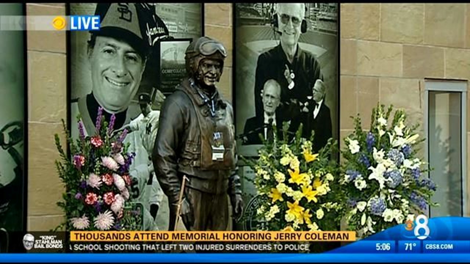 Thousands attend memorial honoring Jerry Coleman | cbs8.com