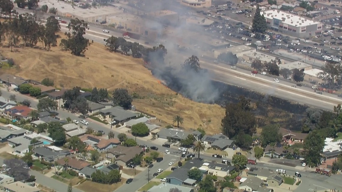 Brush fire in El Cajon shuts down portion of freeway | cbs8.com
