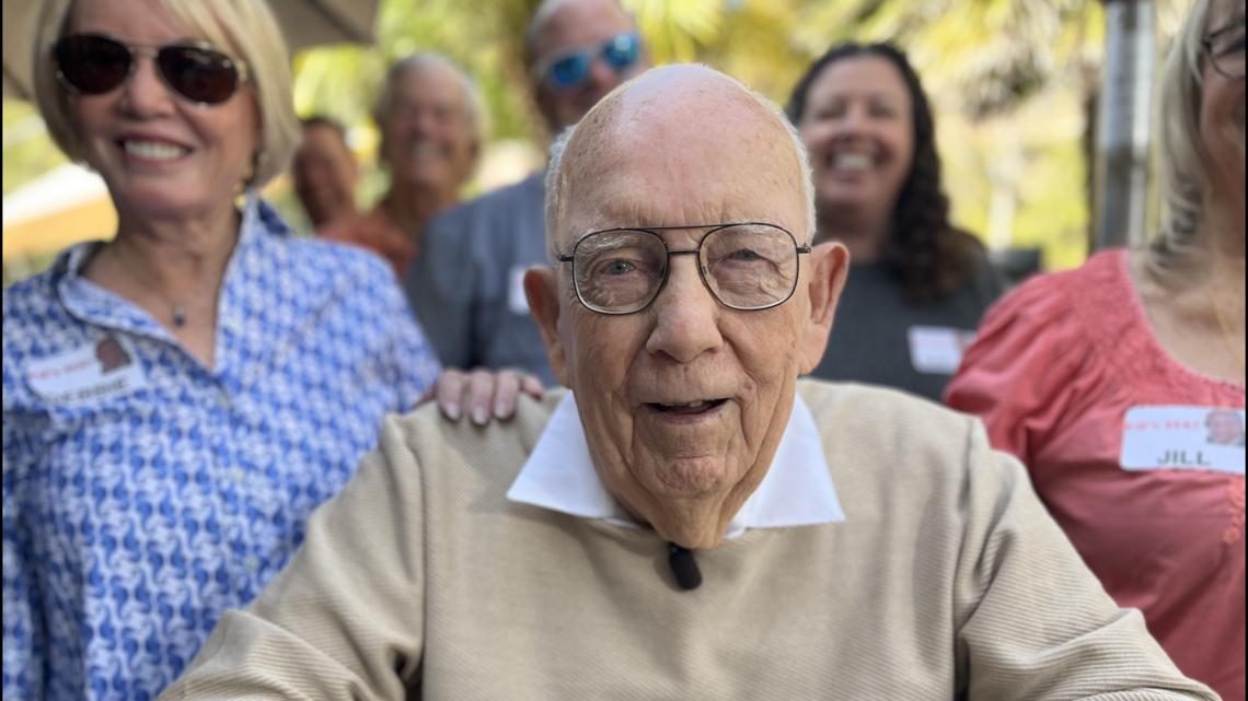 WWII veteran Ed Monnie celebrates 100th birthday | cbs8.com