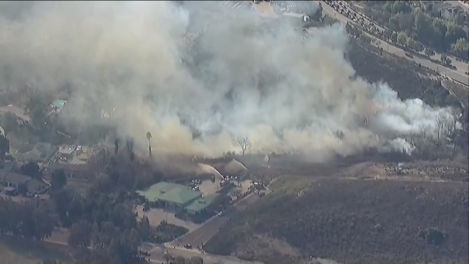 Brush fire, smoke, flames in Poway near Ted Williams Parkwy, Pomerado ...