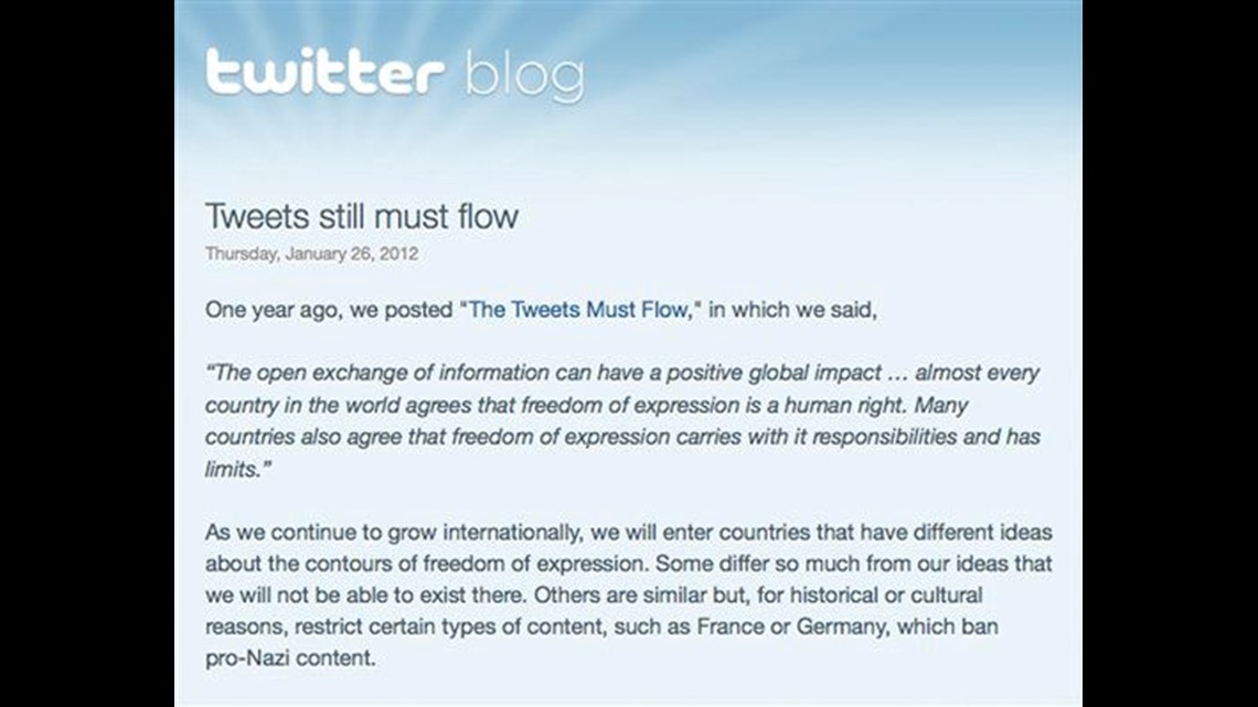 Twitter may censor tweets in individual countries | cbs8.com