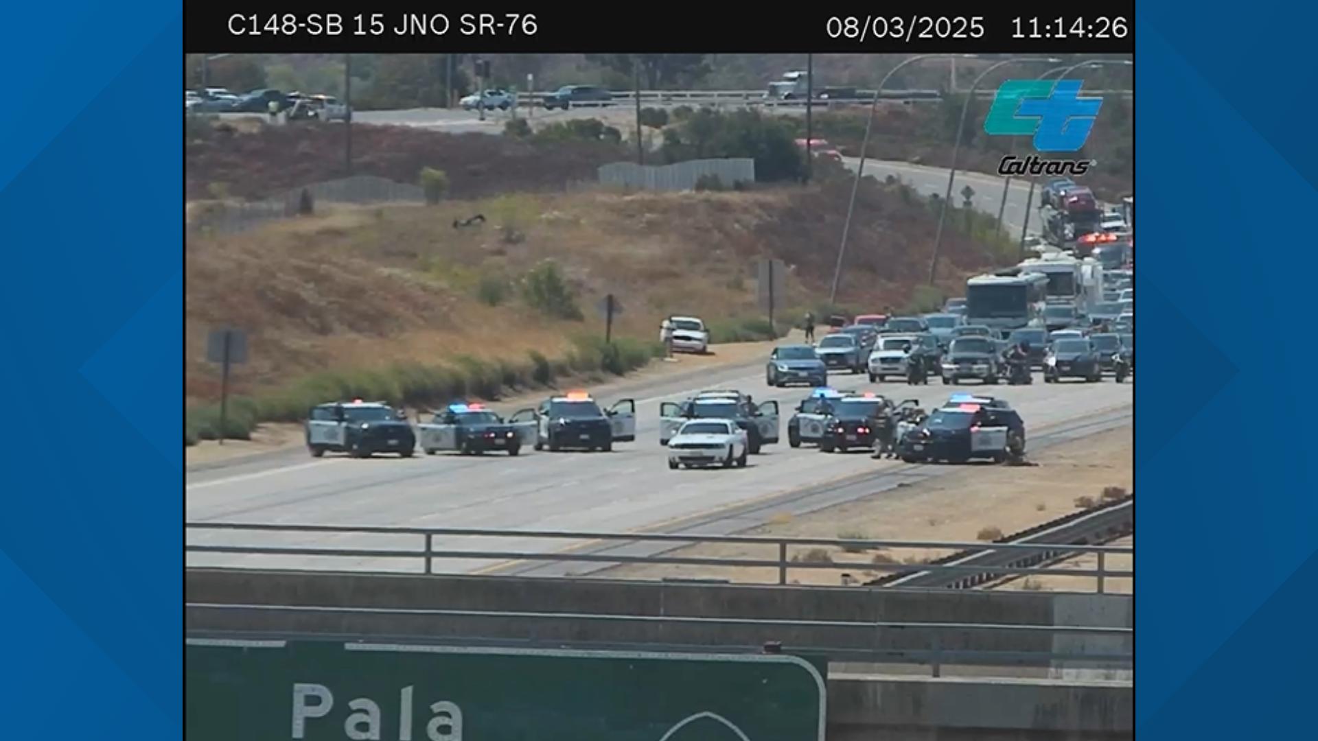 Driver arrested after I-15 standoff with CHP officers | cbs8.com