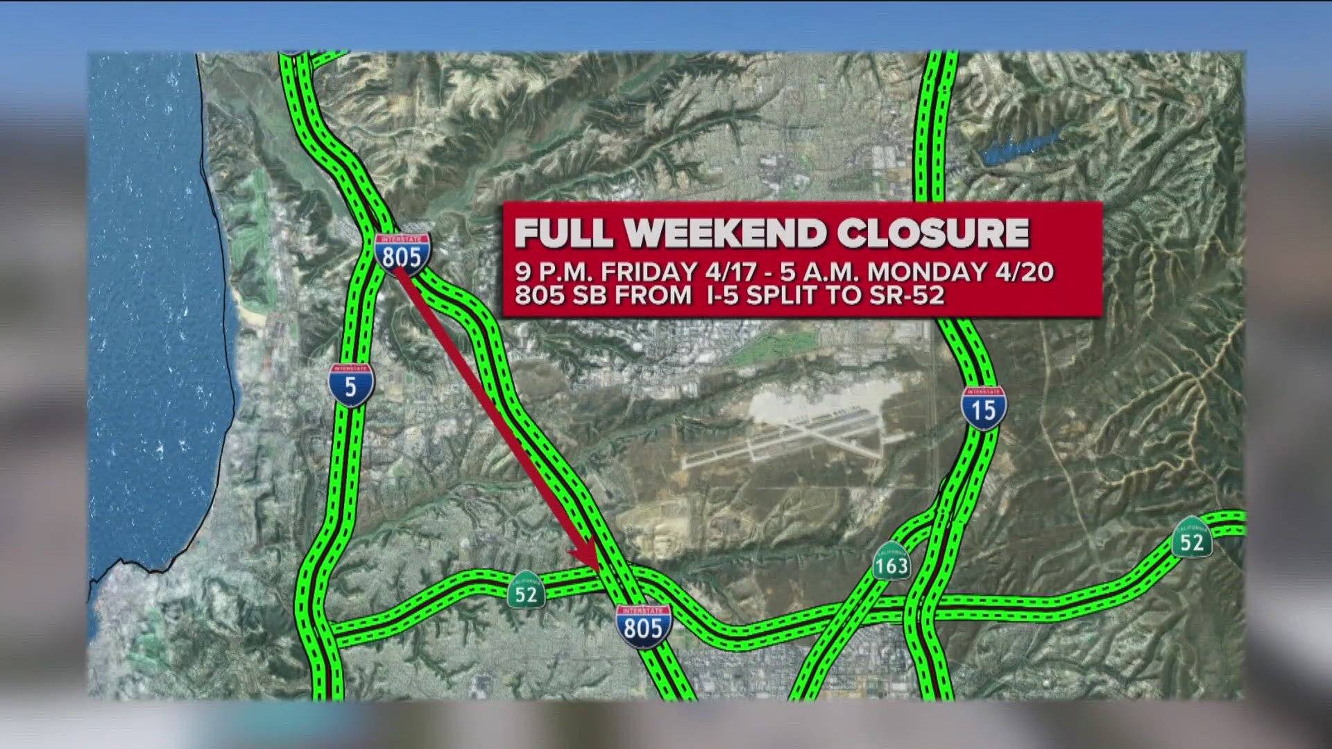 Full weekend closure planned for I-805 Southbound | April 17-20 | cbs8.com