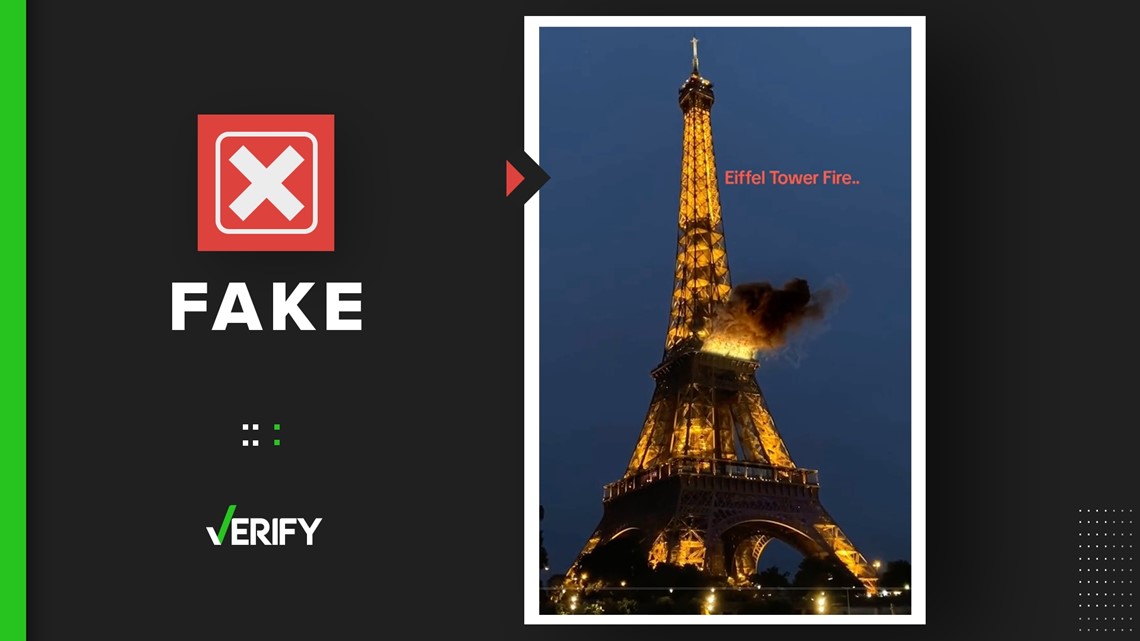 Eiffel Tower did not catch fire in January 2024 | cbs8.com