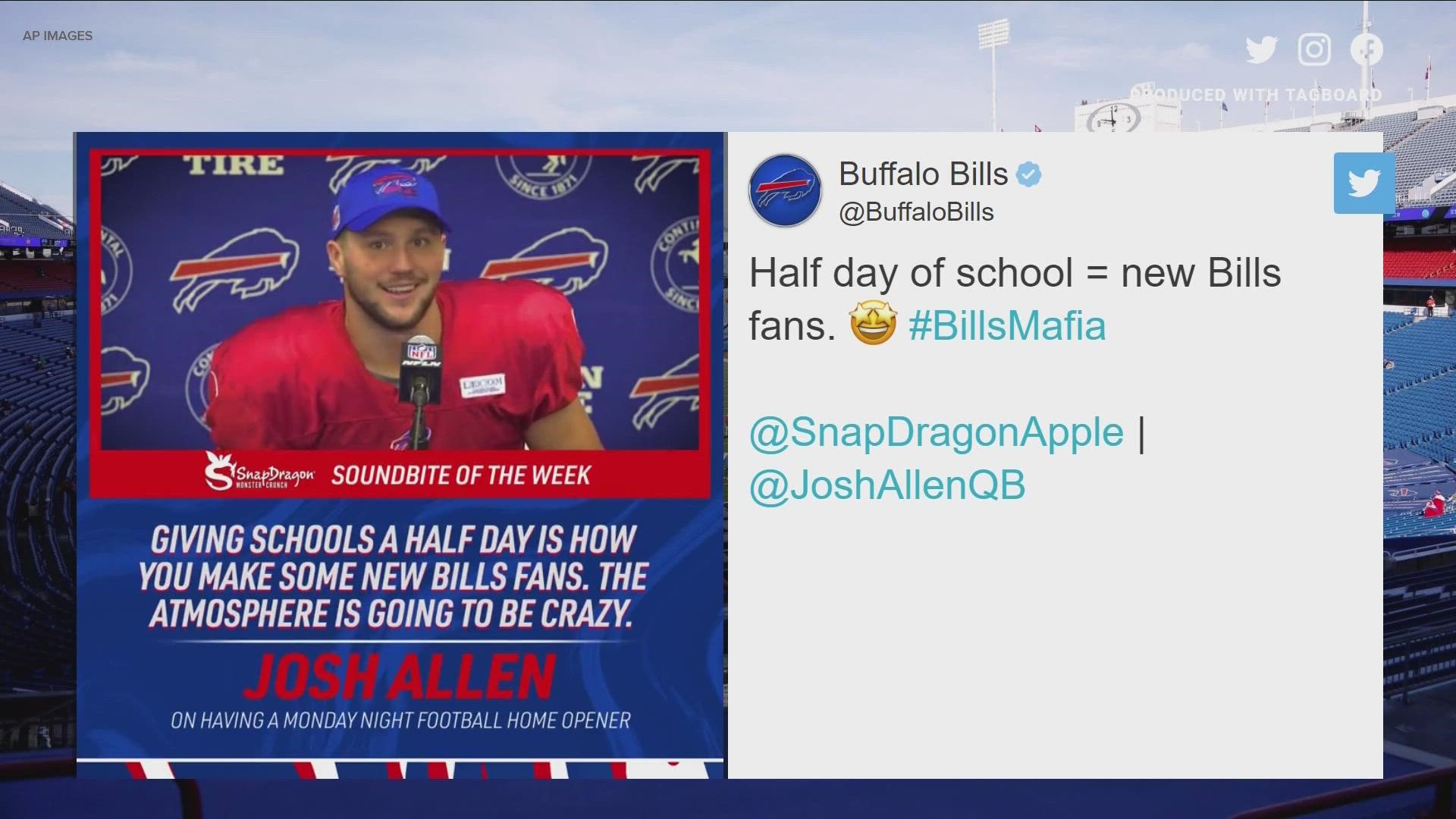 Josh Allen on half days of school for MNF game: 'That's how you create ...
